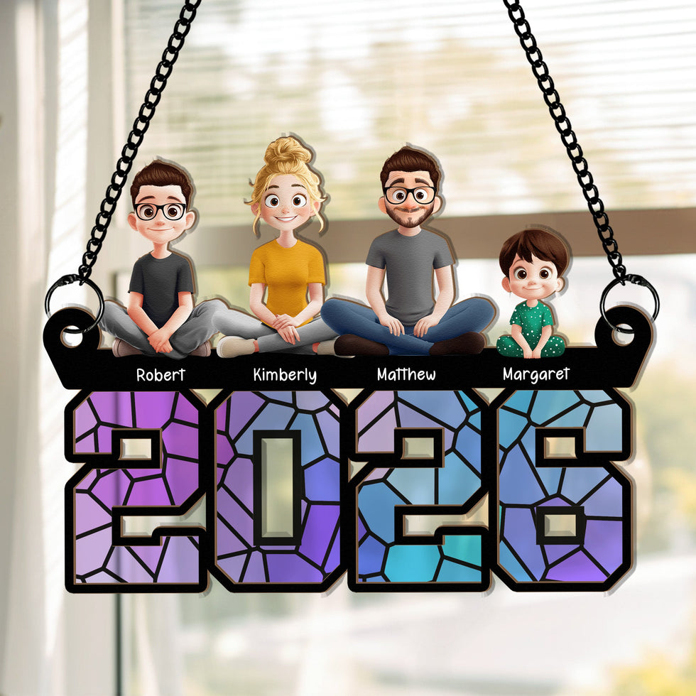 Family Sitting 2026 - Personalized Window Hanging Suncatcher Ornament ...
