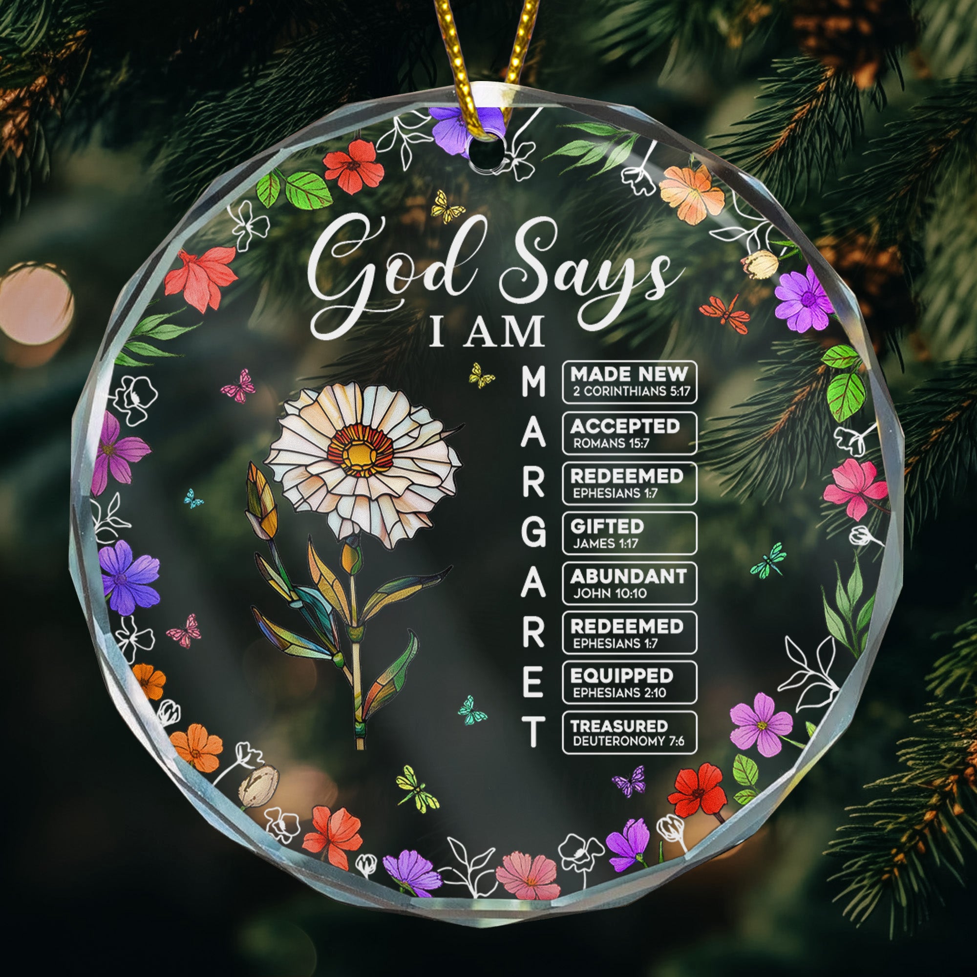 God Says I Am Name Letter In Bible - Personalized Glass Ornament ...