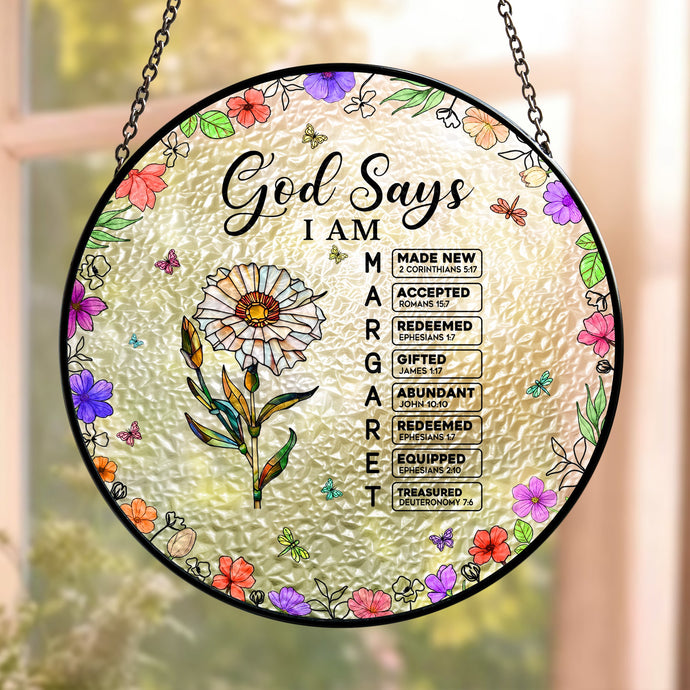 God Says I Am Name Letter In Bible - Personalized Stained Glass Window ...