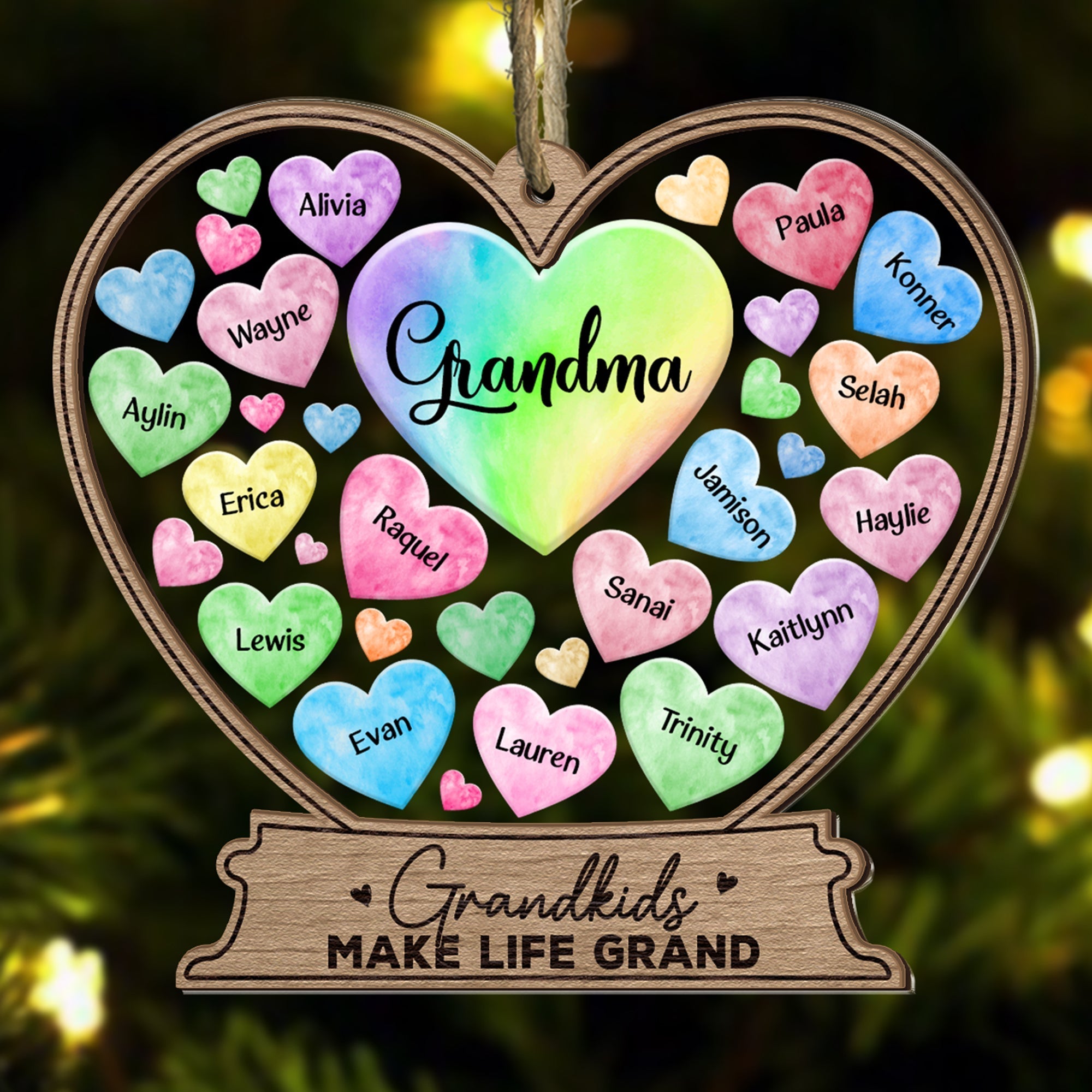Grandma Mom Hearts With Kids' Names - Personalized Wood And Acrylic Or ...
