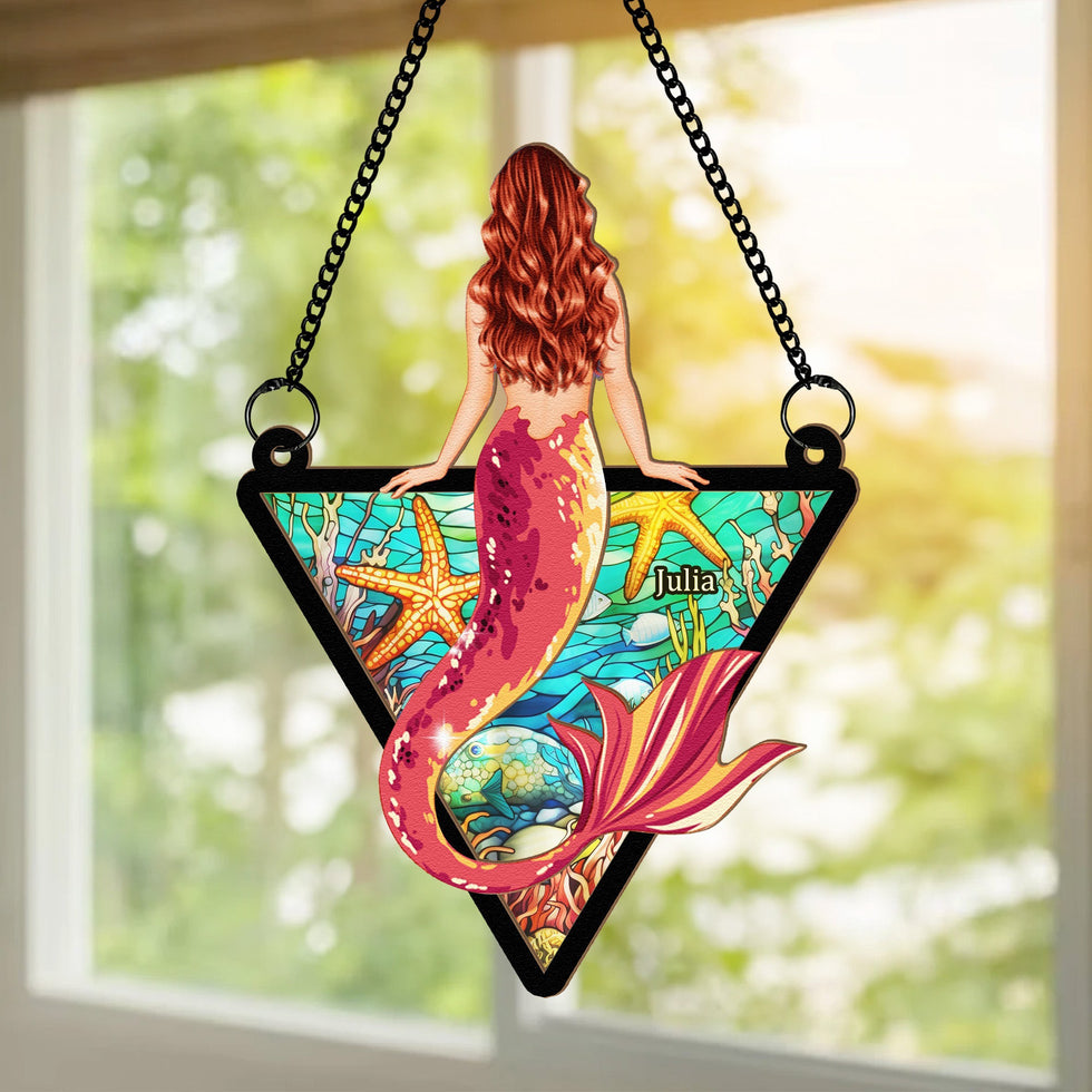 Mermaid Girl - Personalized Window Hanging Suncatcher Ornament ...