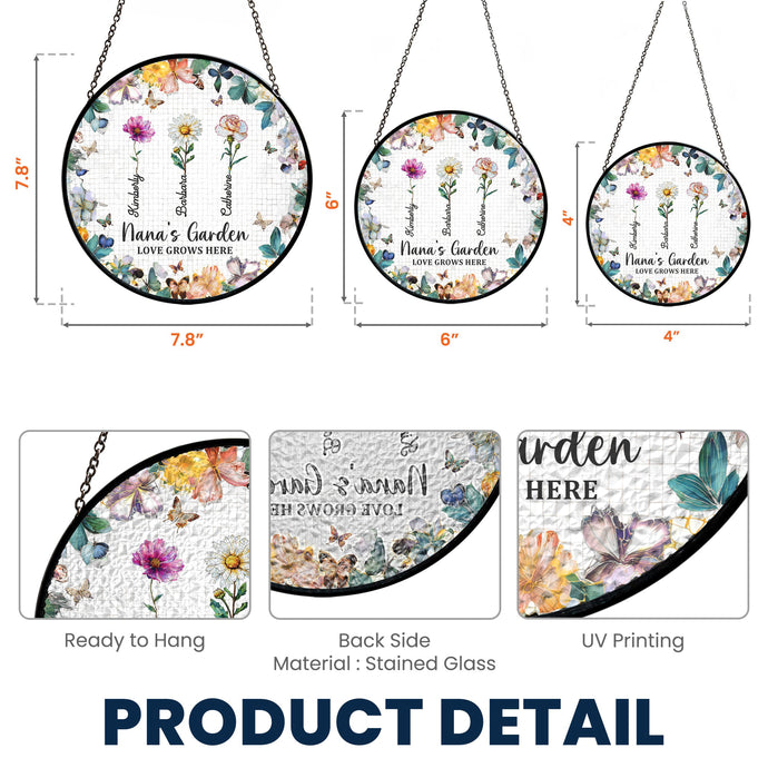Nana's Garden Custom Names & Birth Flowers - Personalized Stained Glas ...