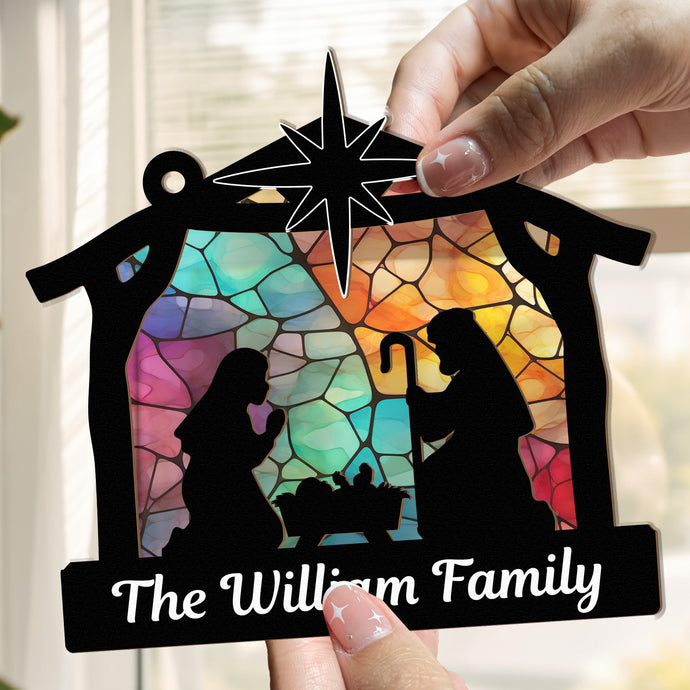 Nativity Scene Christmas Holy Night - Personalized Window Hanging Sunc ...