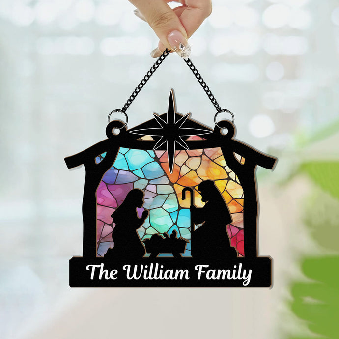 Nativity Scene Christmas Holy Night - Personalized Window Hanging Sunc ...