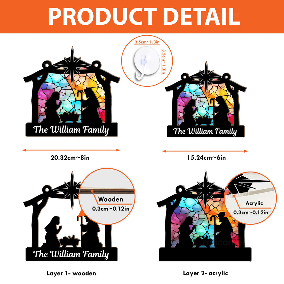 Nativity Scene Christmas Holy Night - Personalized Window Hanging Sunc ...